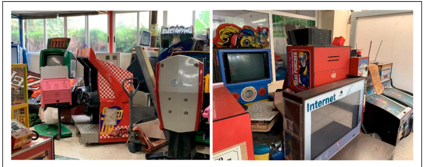 Two rooms of a typical “arcade graveyard” in benidorm,