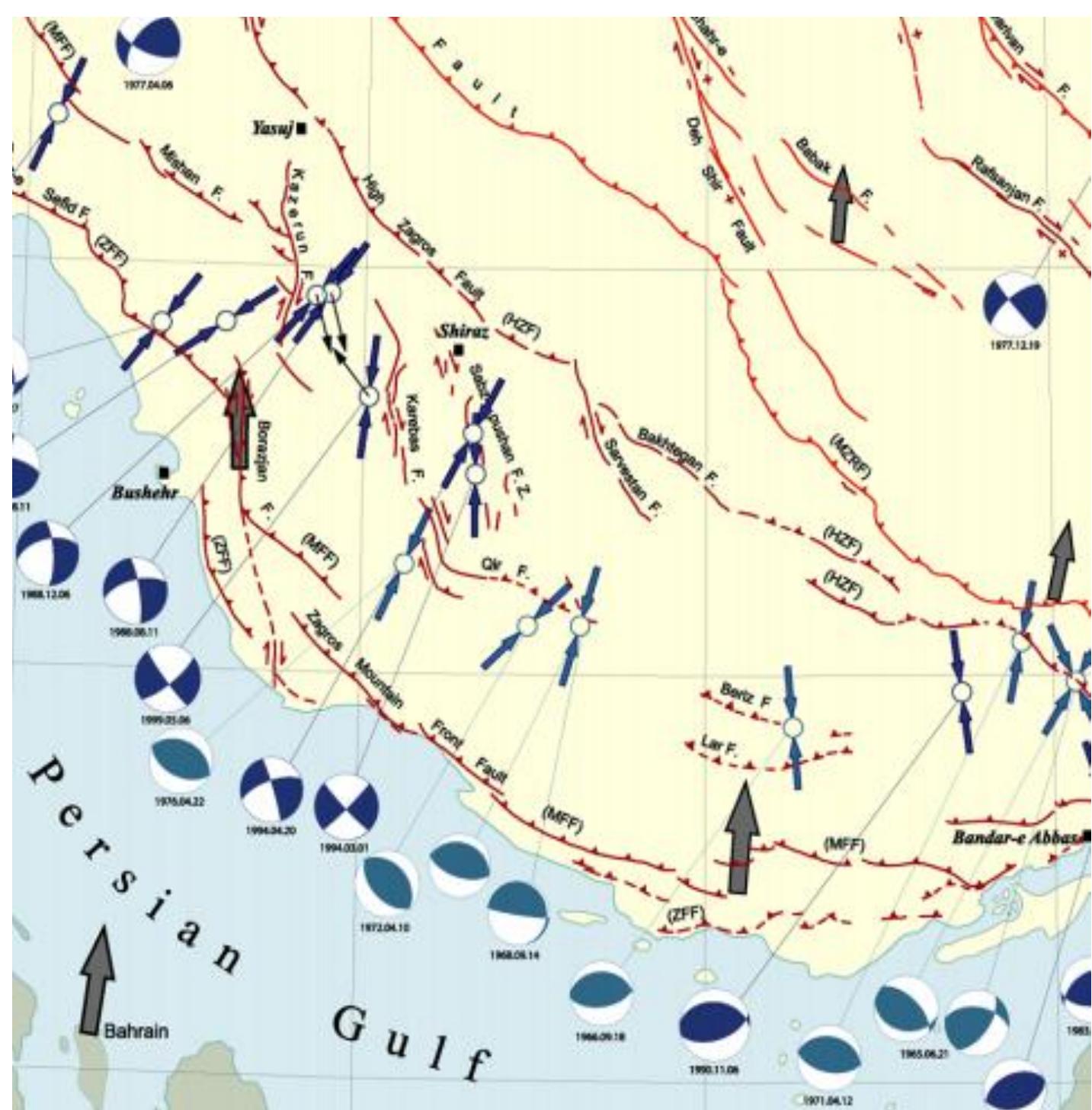 Map of active faults around the studied area (after iiees,