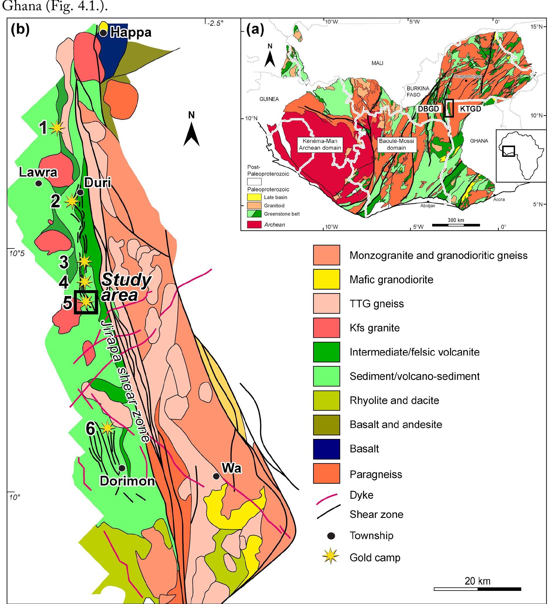 1. fig. 1. a) geological map showing the kenema-man domain