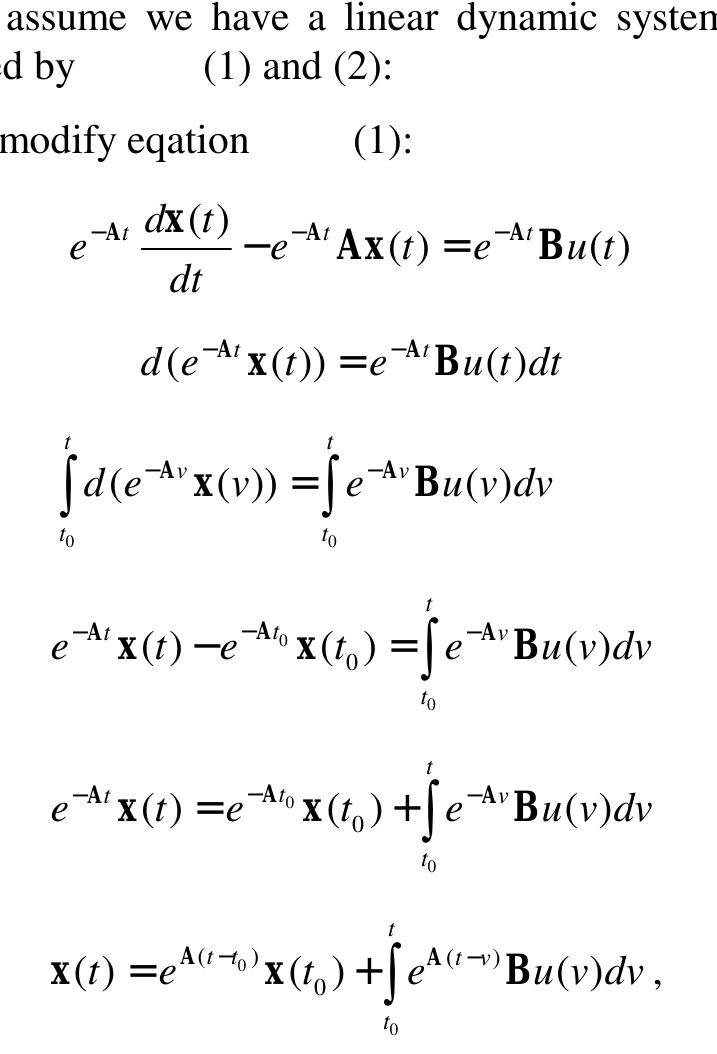 Where x(fo) is initial value of state vector. under the