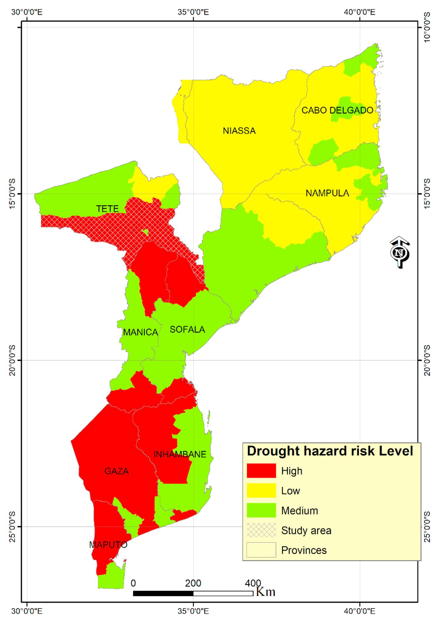 Mozambique drought hazard risk level (adapted from ingc,