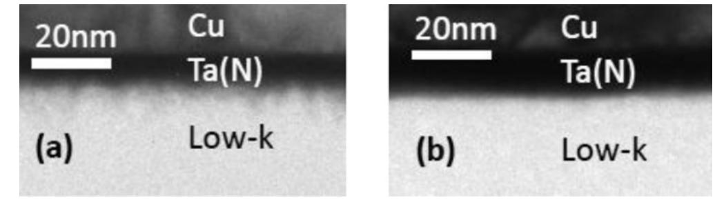 Cross section tem images of ta(n) and low-k interfaces of