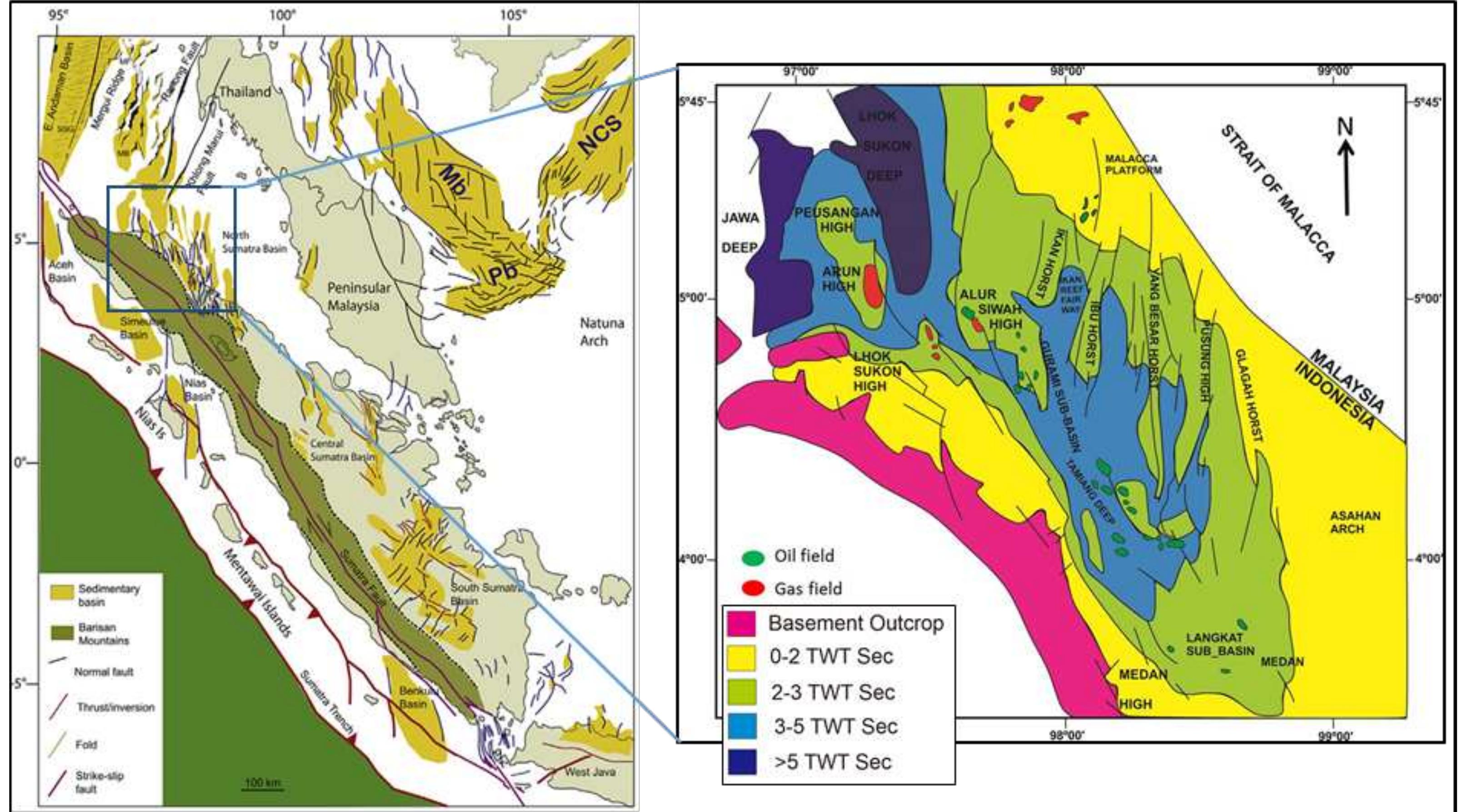Regional present day basement structure of sumatra (pubelier