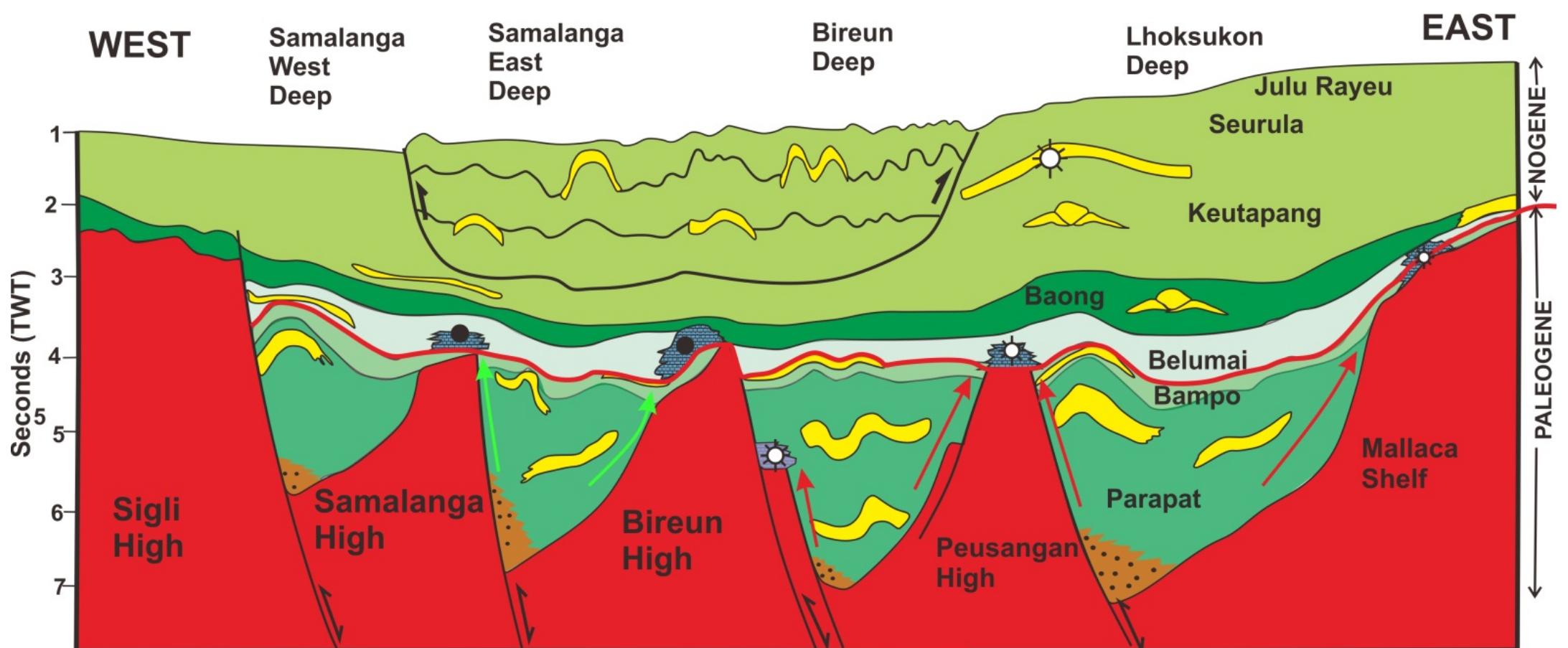 Petroleum play cartoon in the north sumatra basin (after