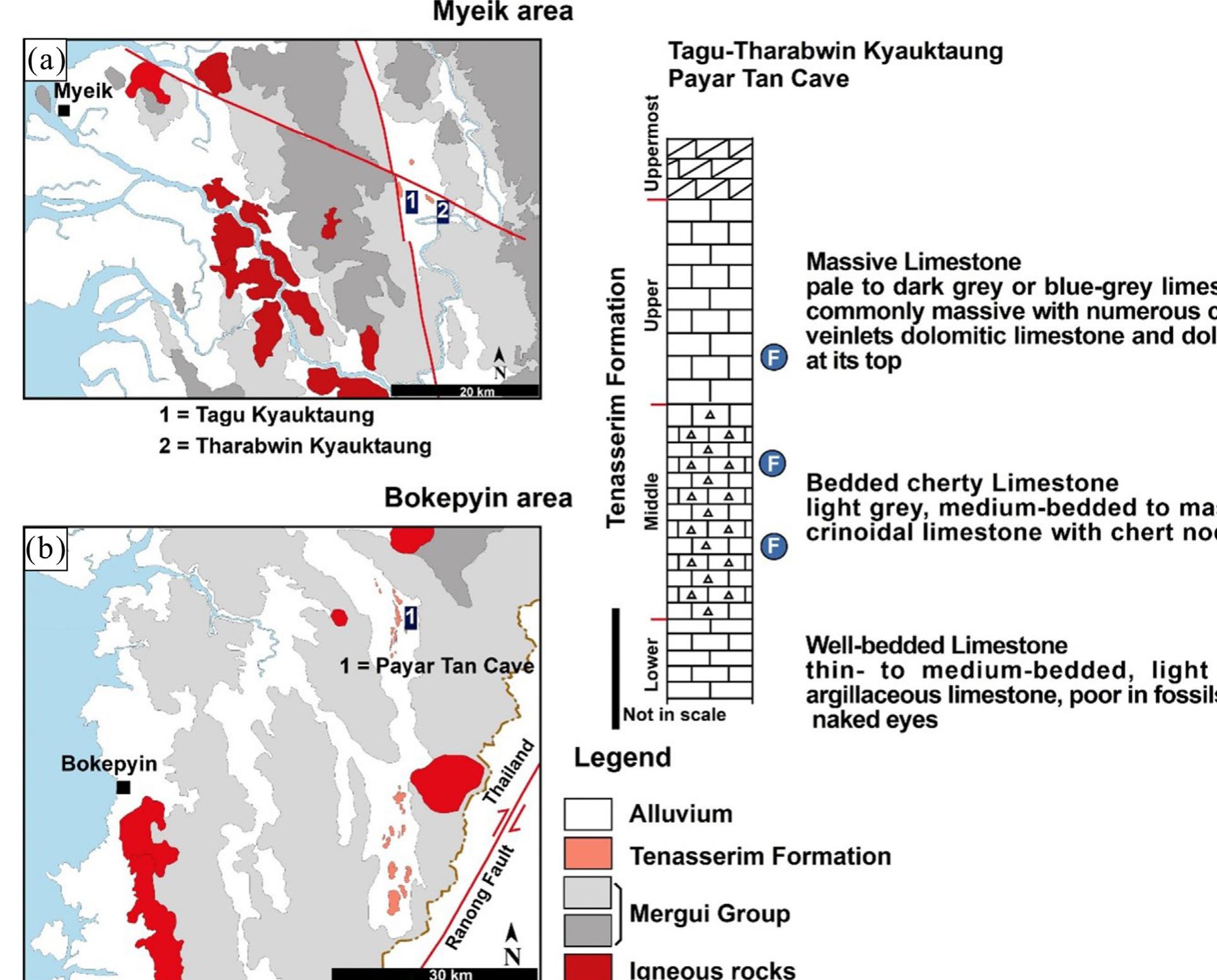 Geological maps of the myeik area (a) and the bokepyin area