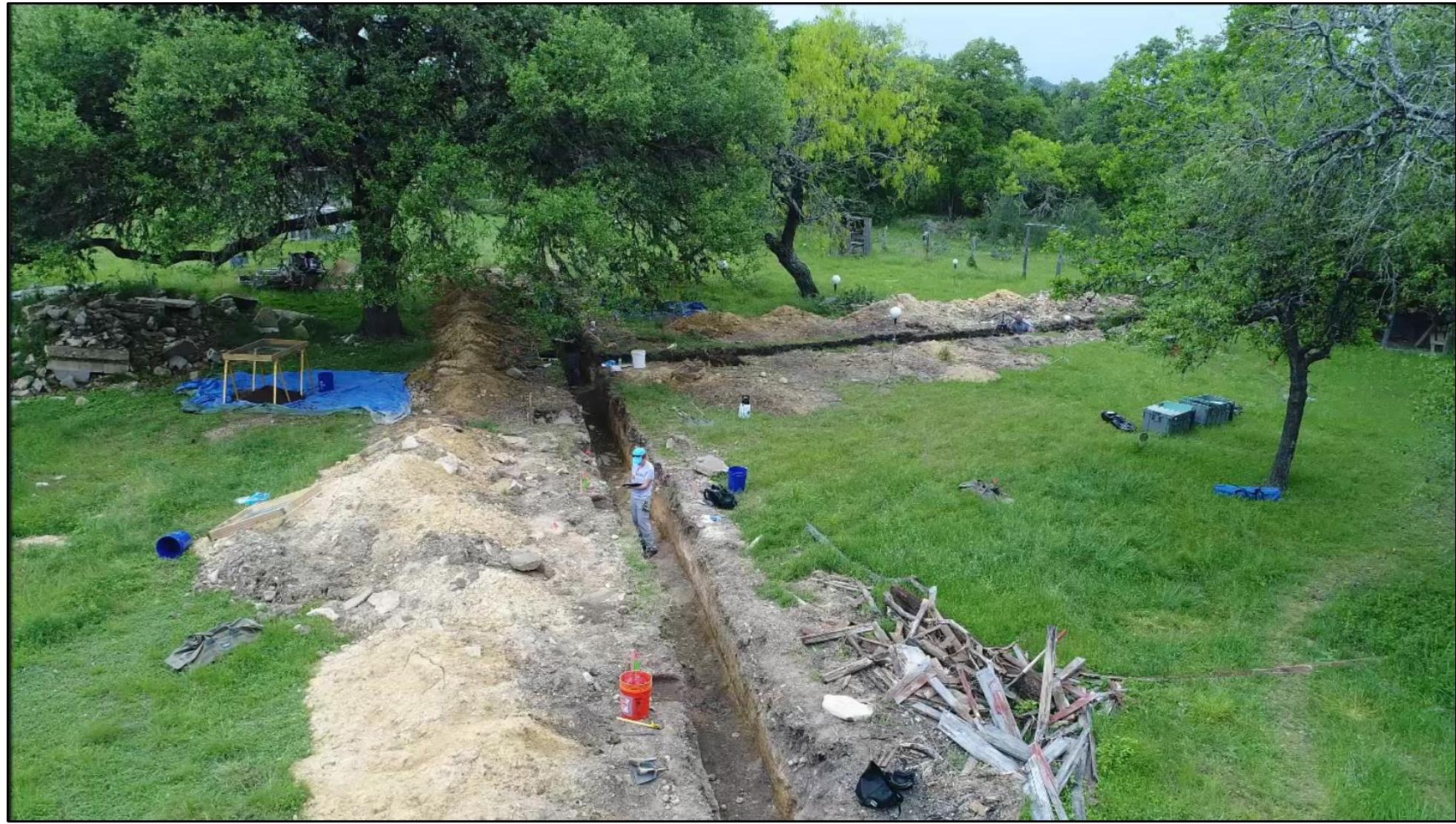 Drone image of trench 1 and 2 locations within site 41cm412.