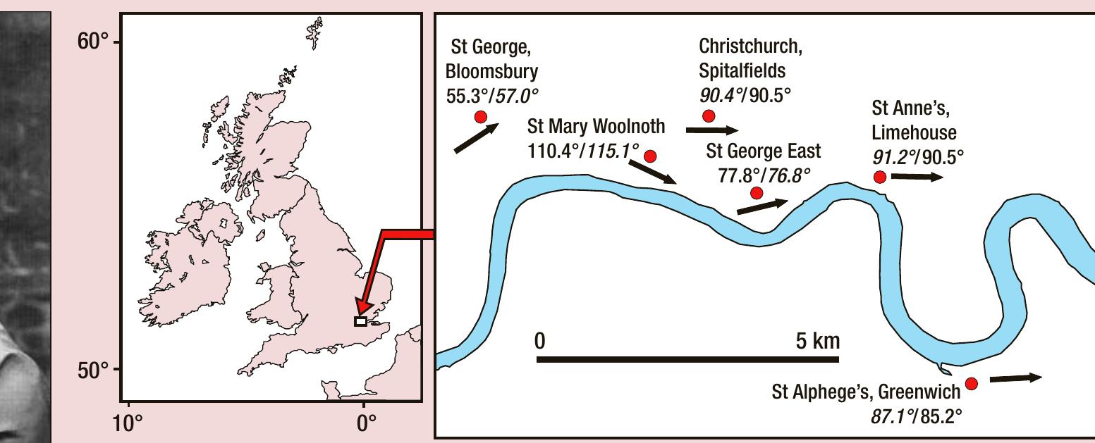 4: map showing the location of the hawksmoor churches