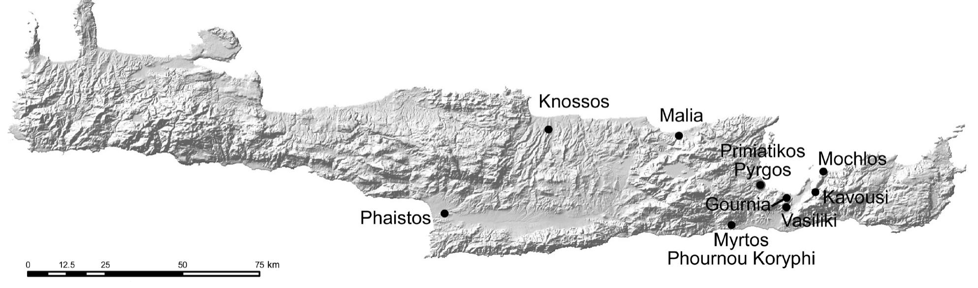 Map of crete showing the location of priniatikos pyrgos and