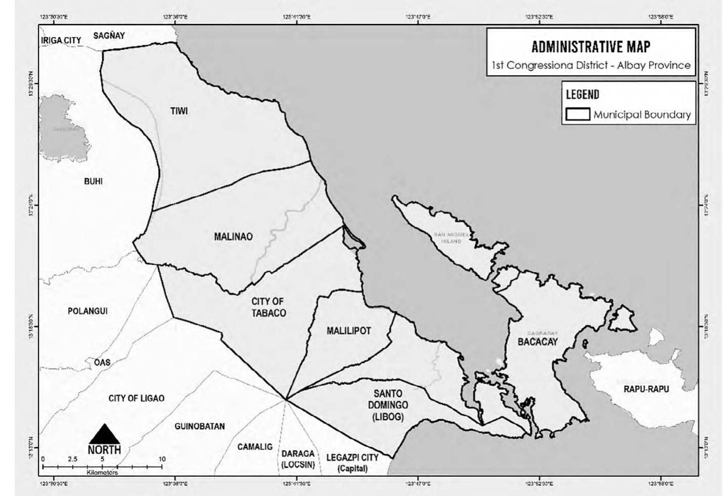 Administrative map of northern albay.