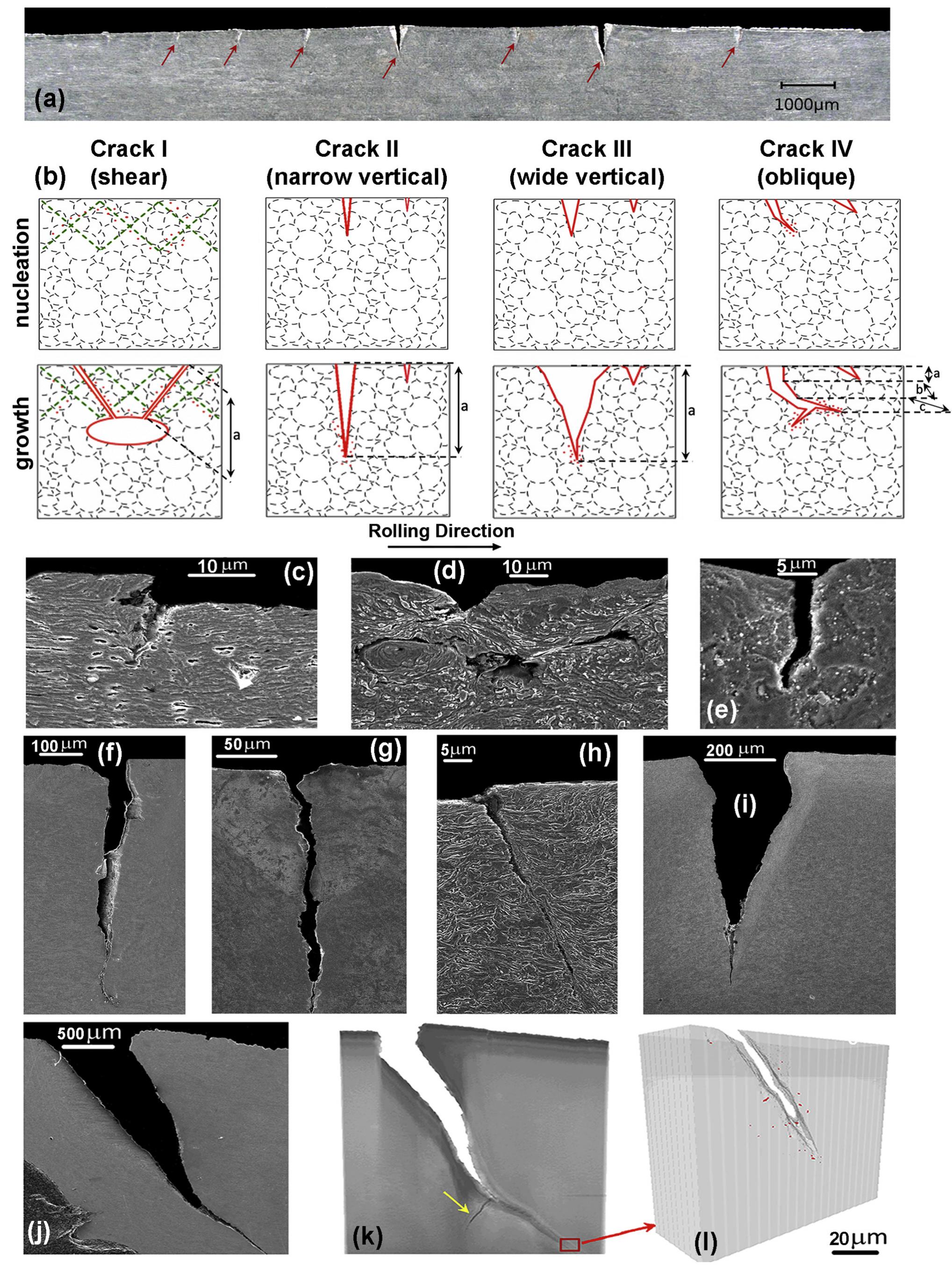 (a) examples of macroscopic edge cracks in qp1500, (b) four