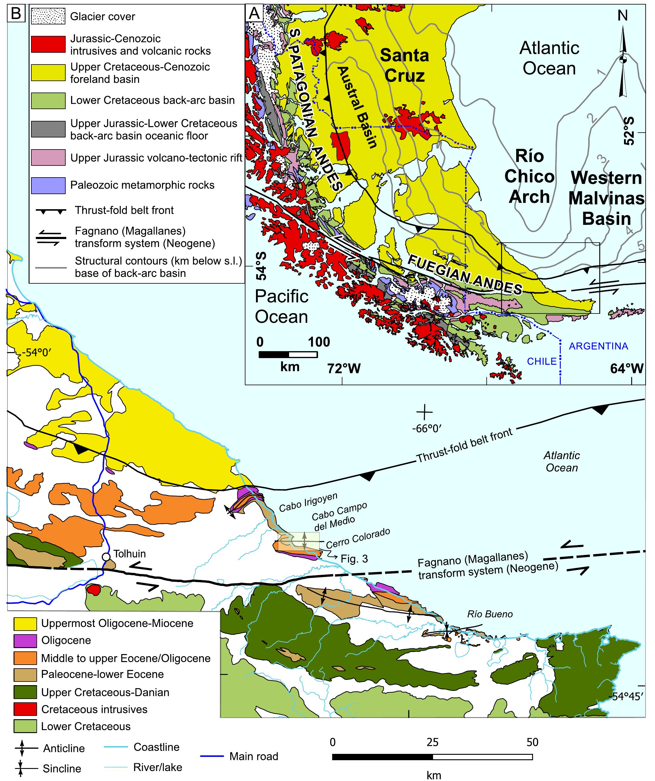 Regional geological map of the austral and malvinas basins