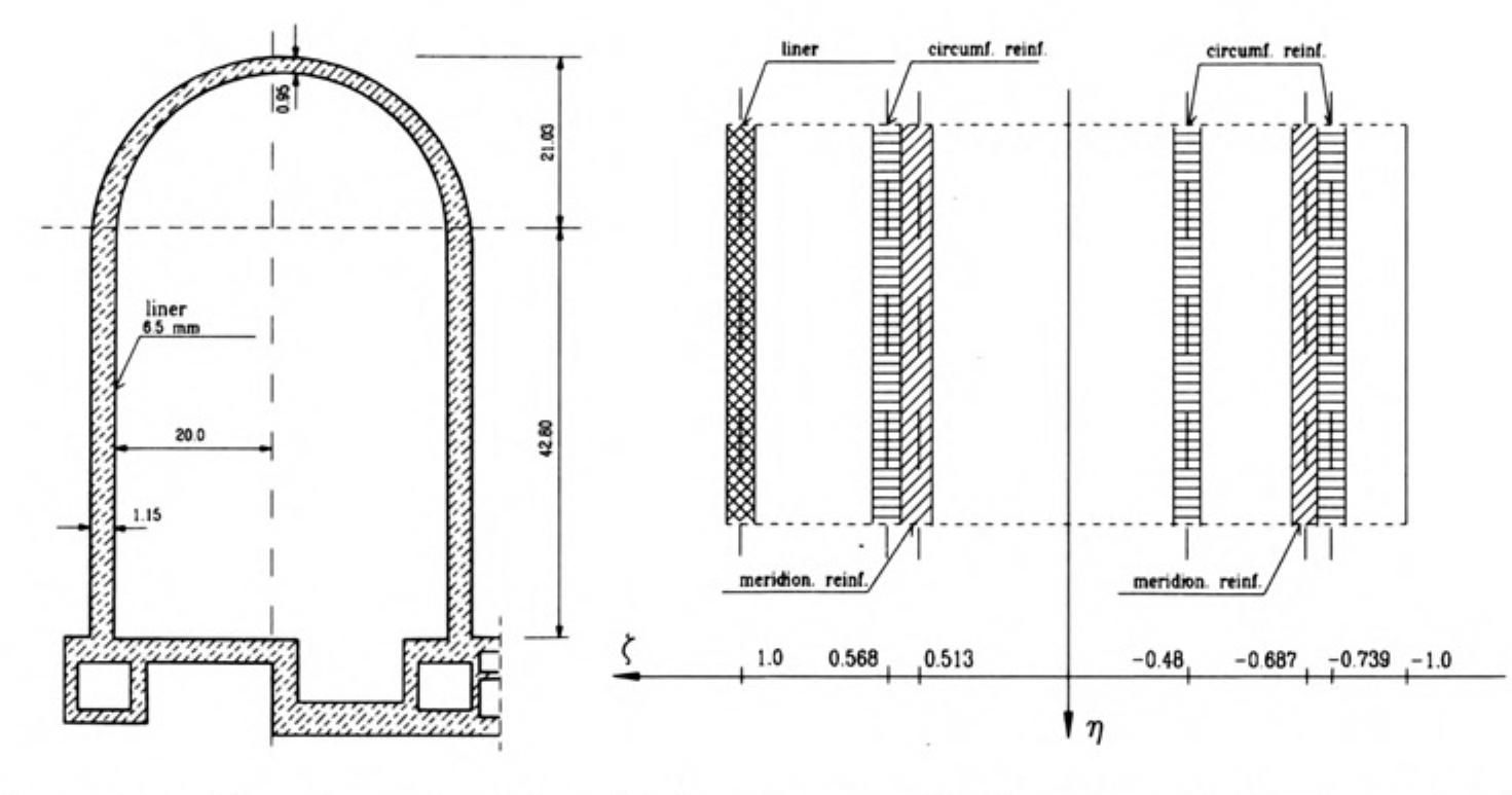 Containment vessel, vertical cross-section (left) and a