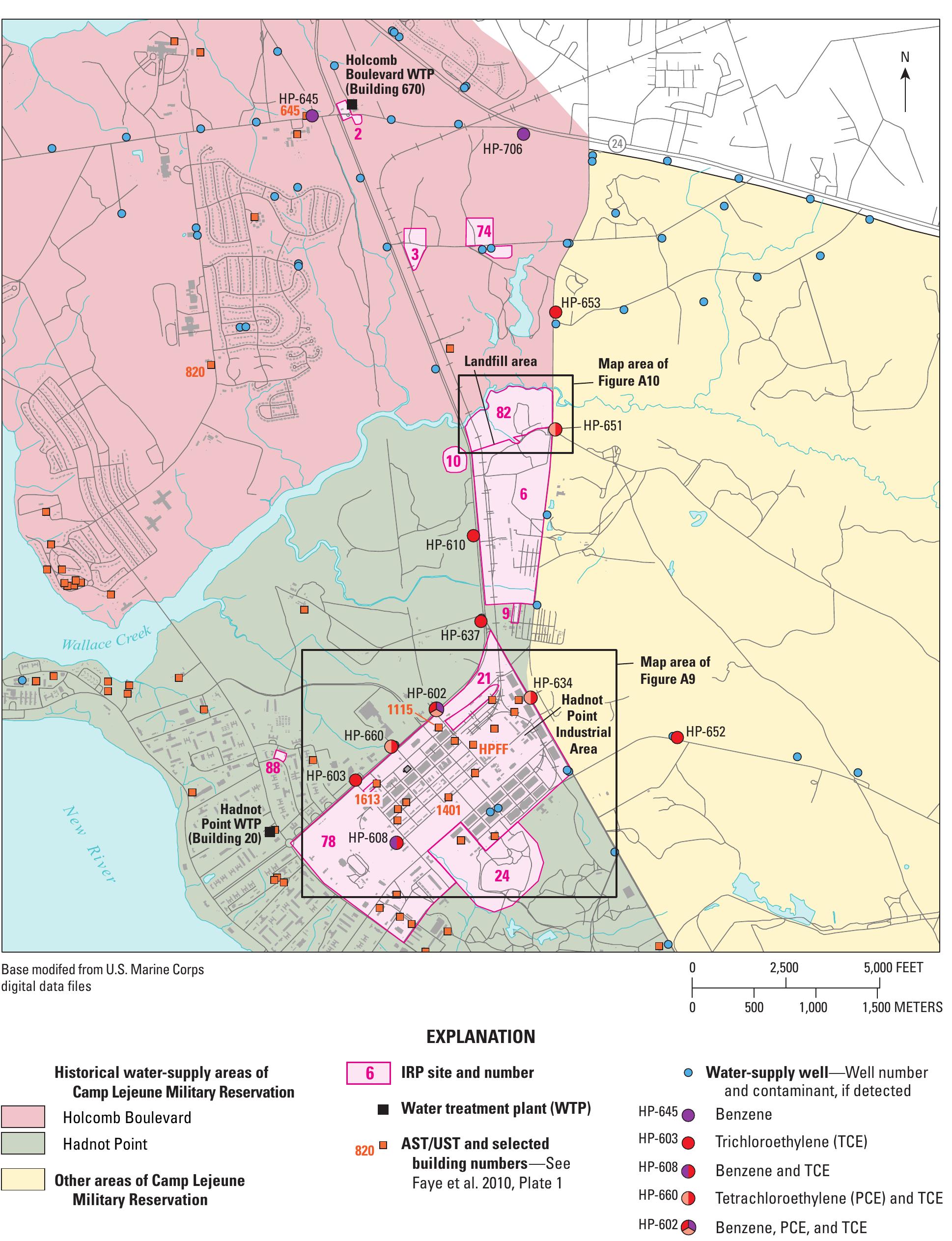 A8. locations of historically contaminated water-supply