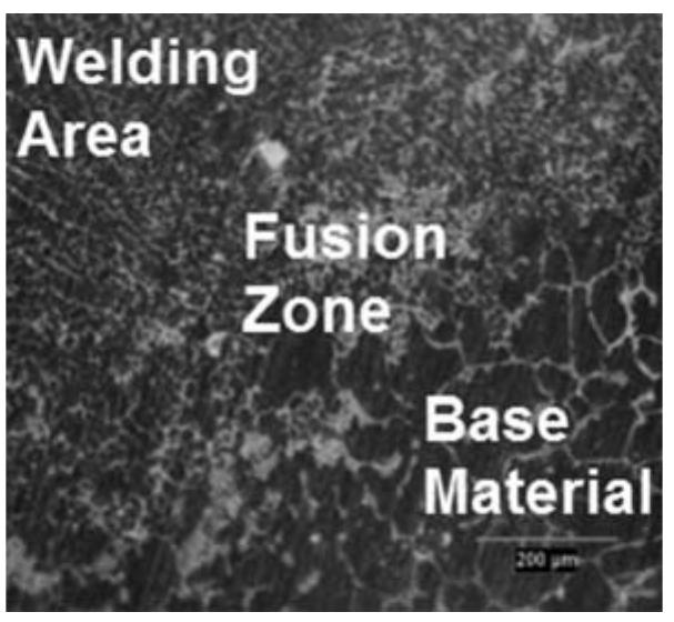 Microstructure of welding area and fusion zone bild 2.