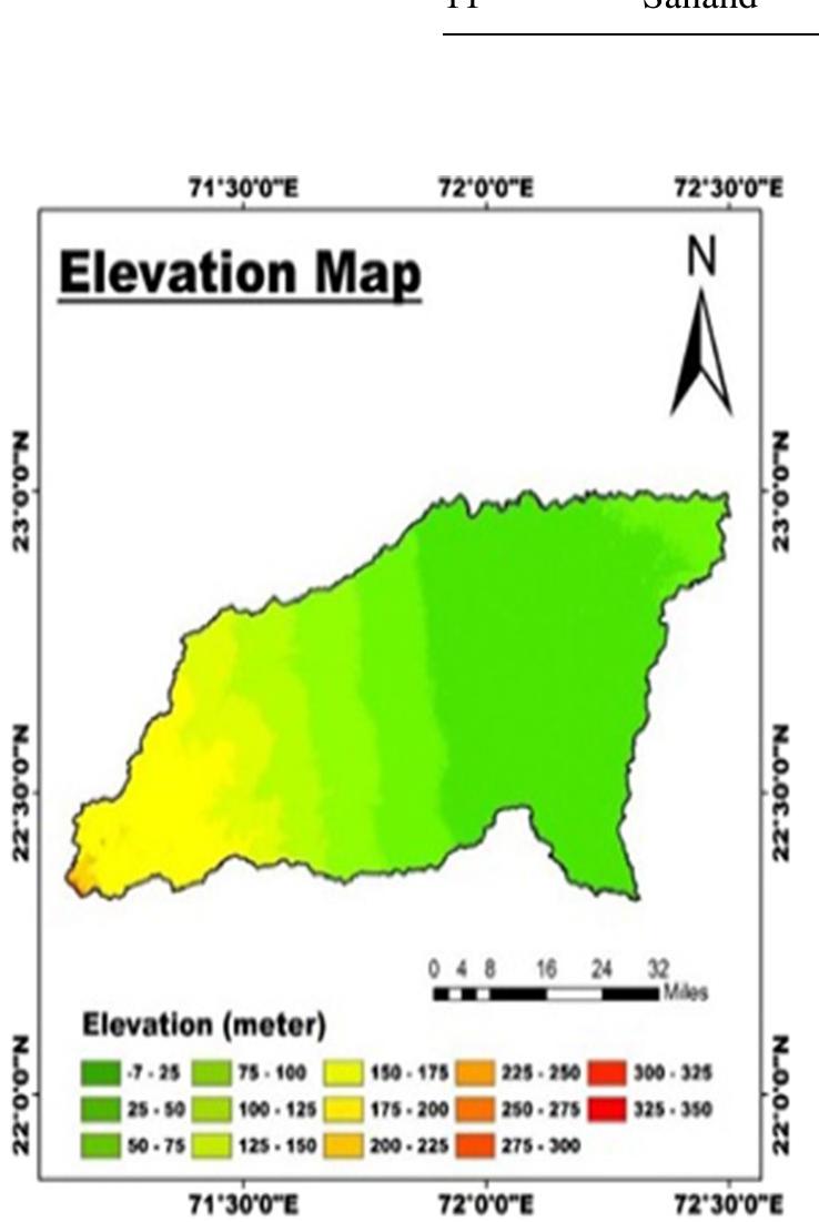 Elevation map of bhogavo river watershed mann-kendall test