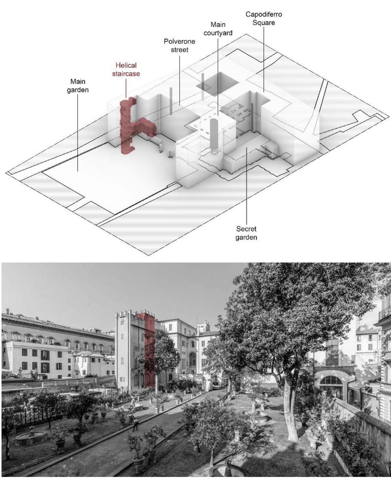 Above palazzo spada’s volumetric model of the