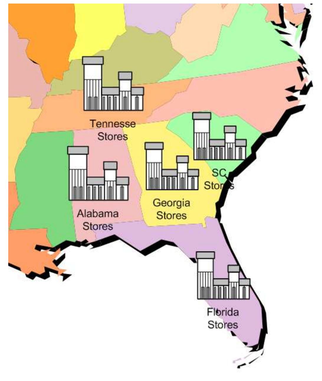 Geographical map of abc supermarket stores by states