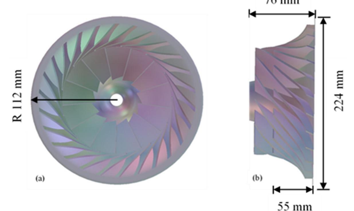 Bladegen model of the impeller (a) front view (b) side view.