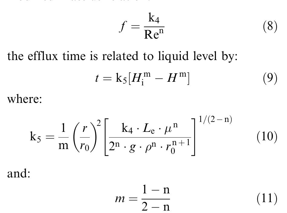 Figure 2 - from Efflux Time from Tanks with Exit Pipes and