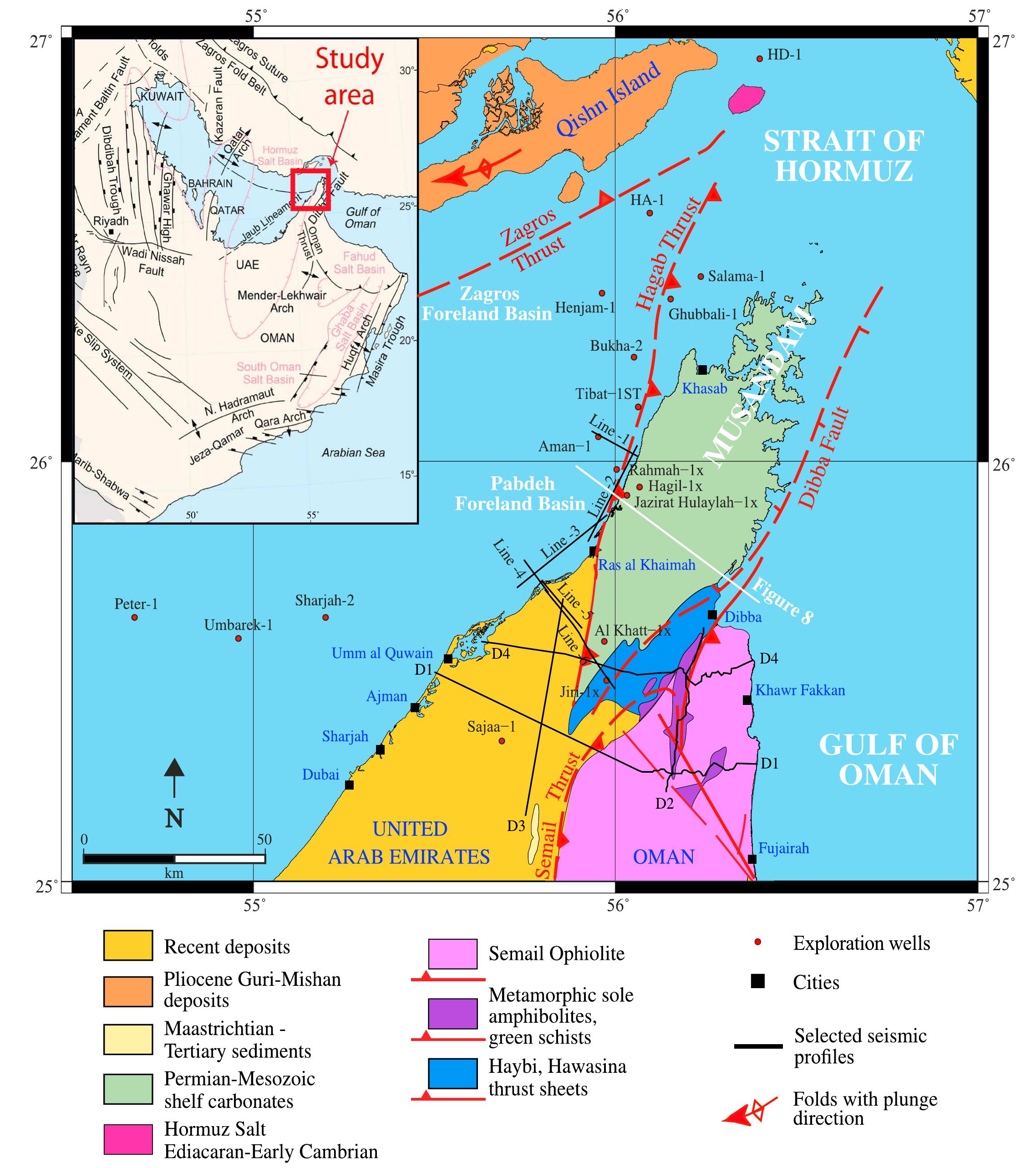 Geological map of the musandam peninsula in the northeastern