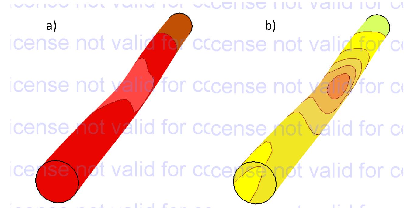 Pipe coating deformation: a) map of vertical displacements,