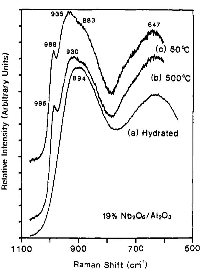 In situ raman spectra of 19 wt % nb,os/ai,o;;: (a) hydrated
