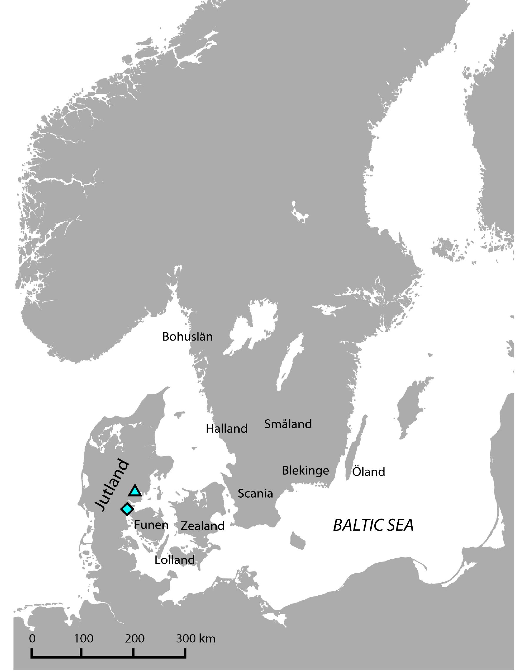 1. map of southern scandinavia, showing the locations of