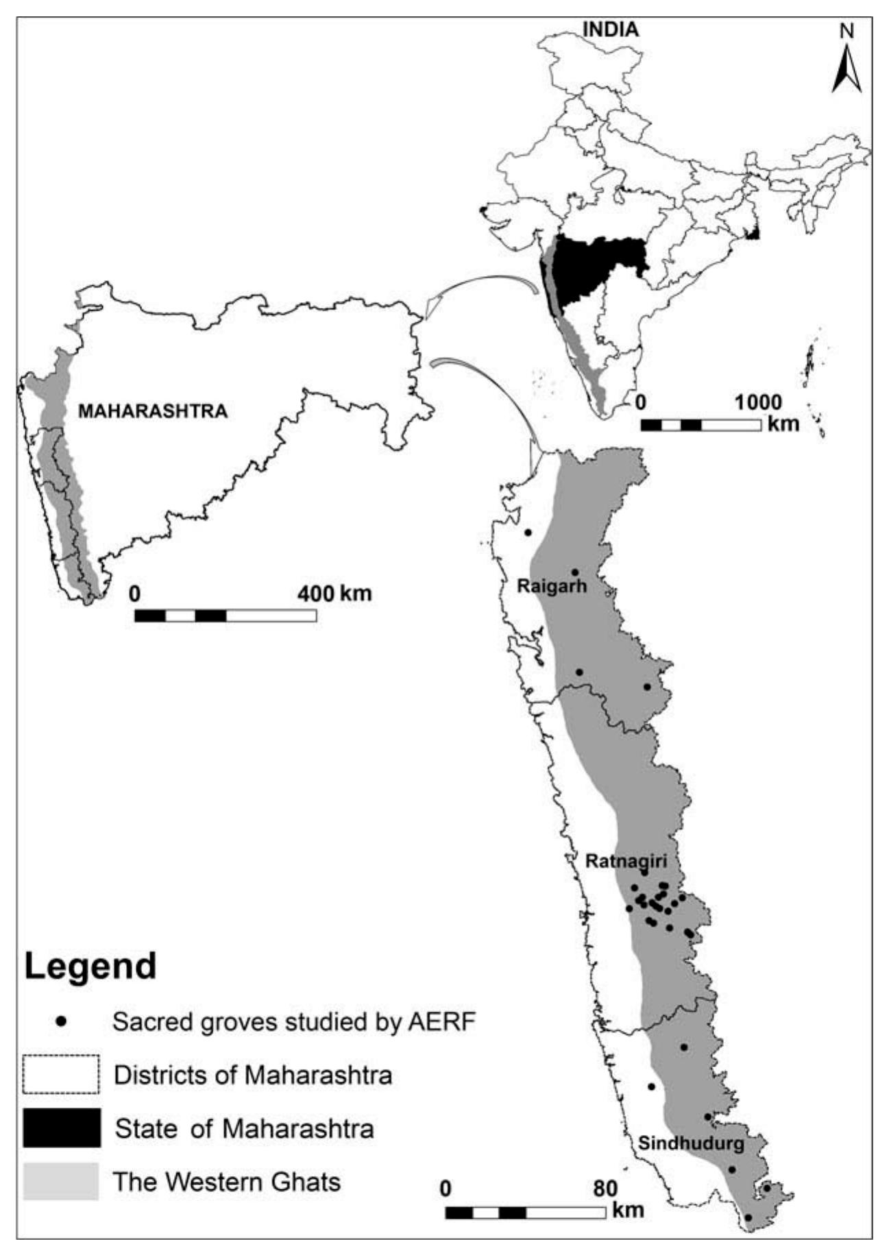 Map of the northern western ghats area. biodiversity and