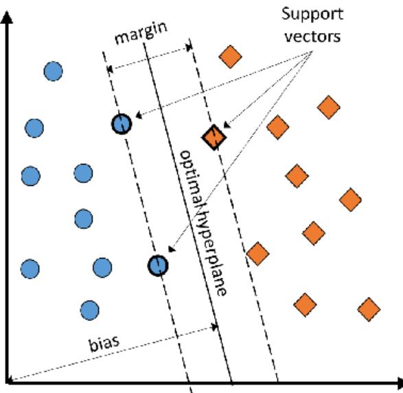 This diagram illustrates the ideal hyperplane that