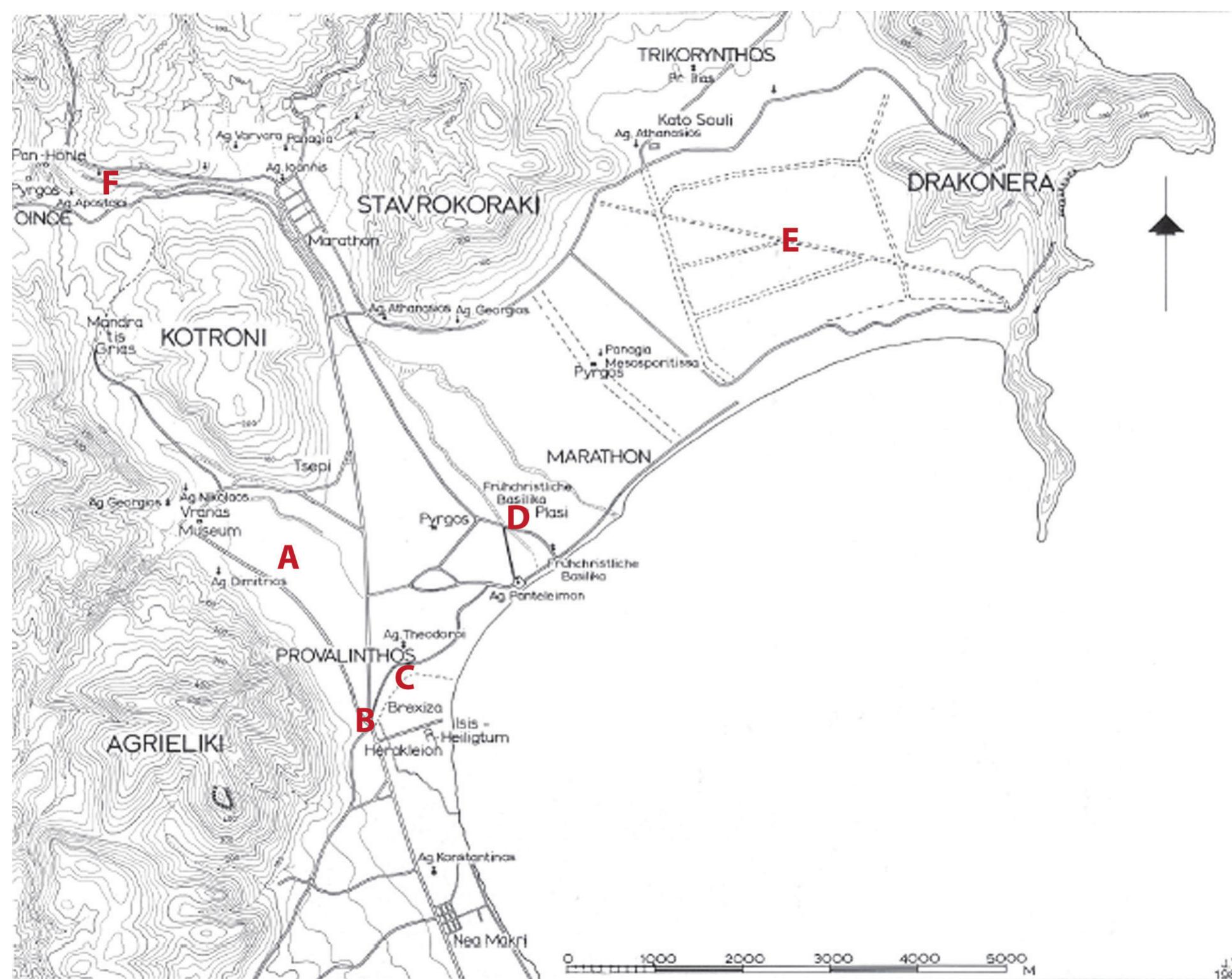 Plan of the marathon plain with the burial grounds of the