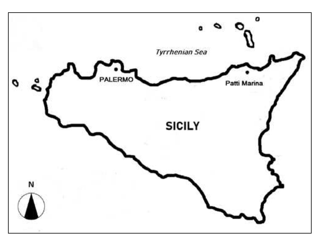 Map of sicily showing patti marina (messina) (source: