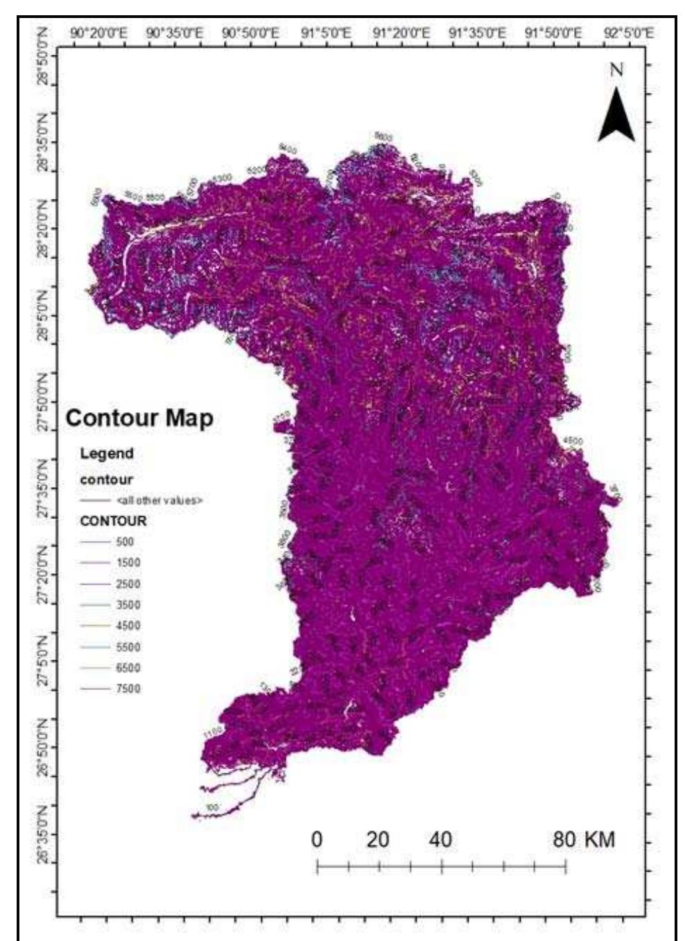 Contour map of beki river basin