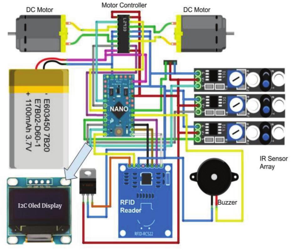 Simplified circuit diagram for line following, rfid and