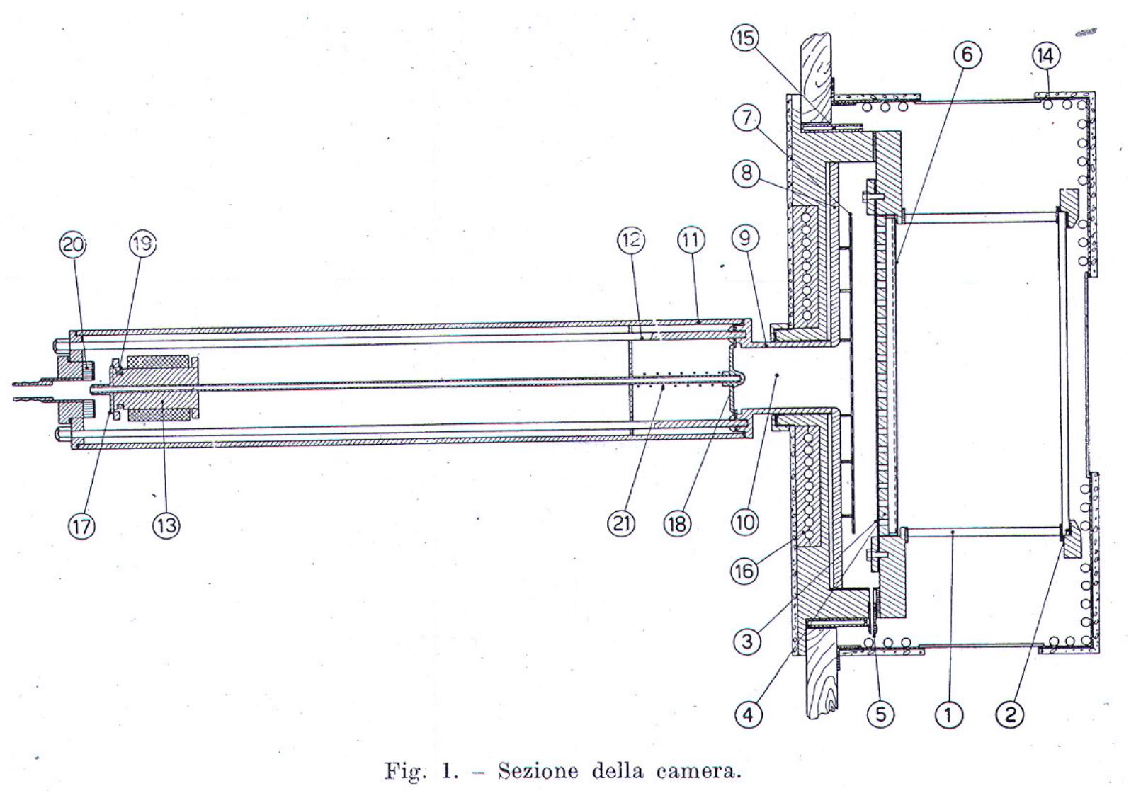 A. — drawing of the section of rossi’s cloud chamber used at
