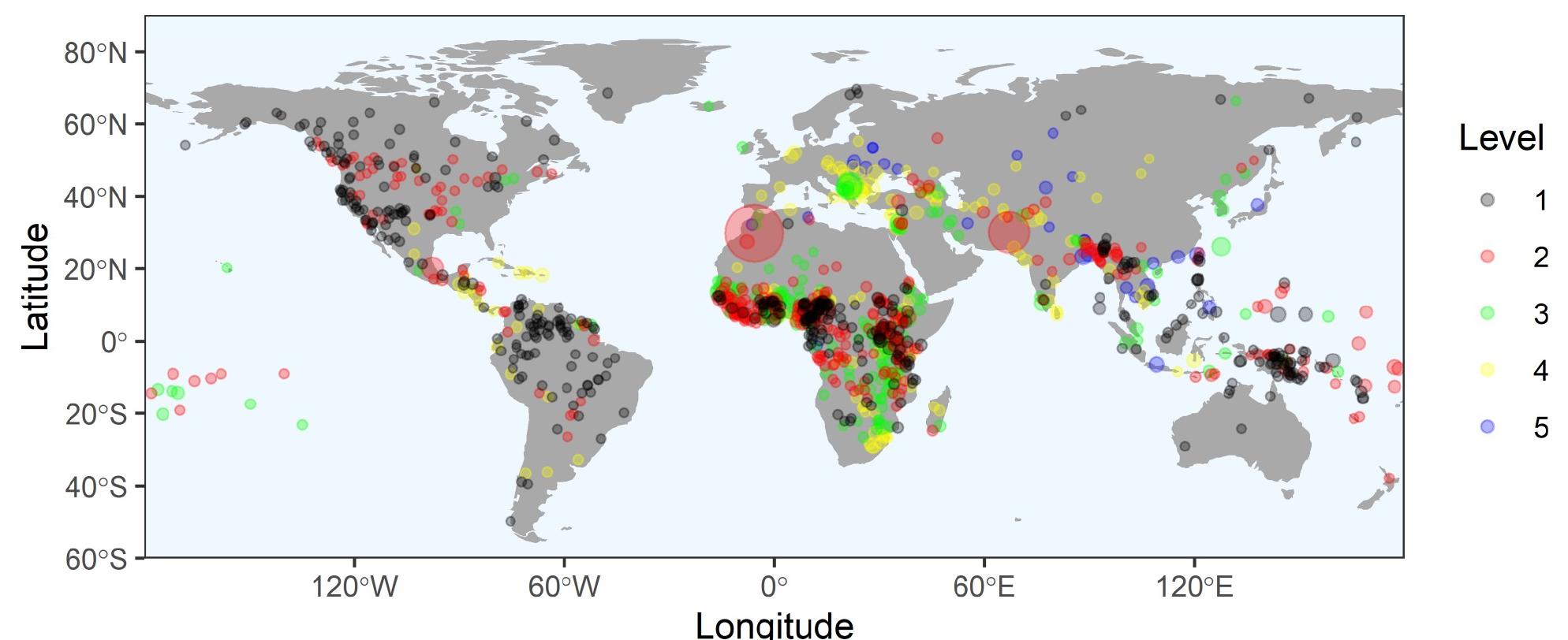 A world distribution map of the 1,121 traditional societies