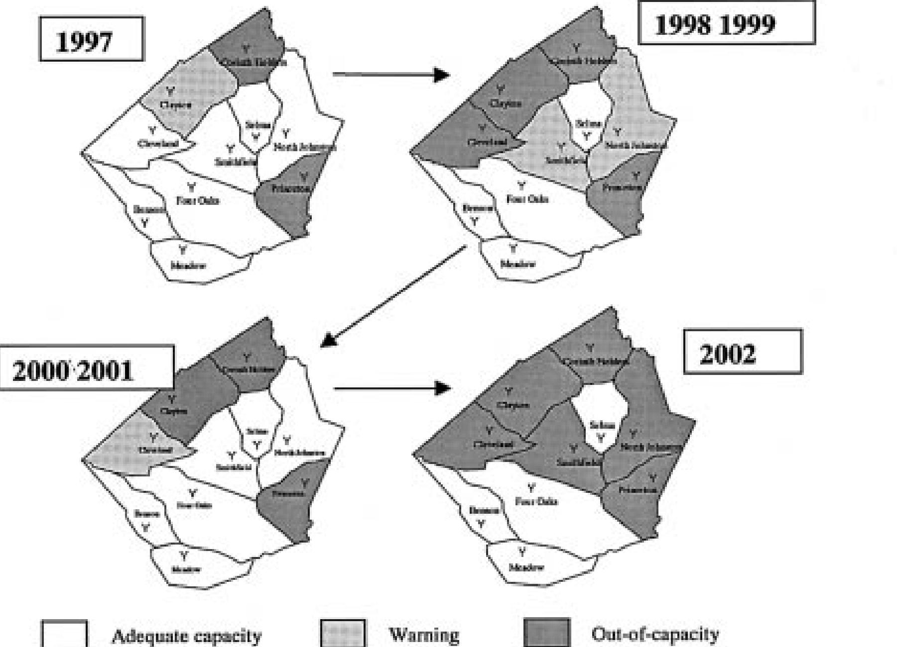 These four maps correspond to the out-of-capacity