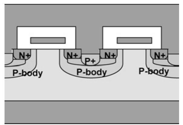 Schematic cross-section of a modified n-vdmos with buried
