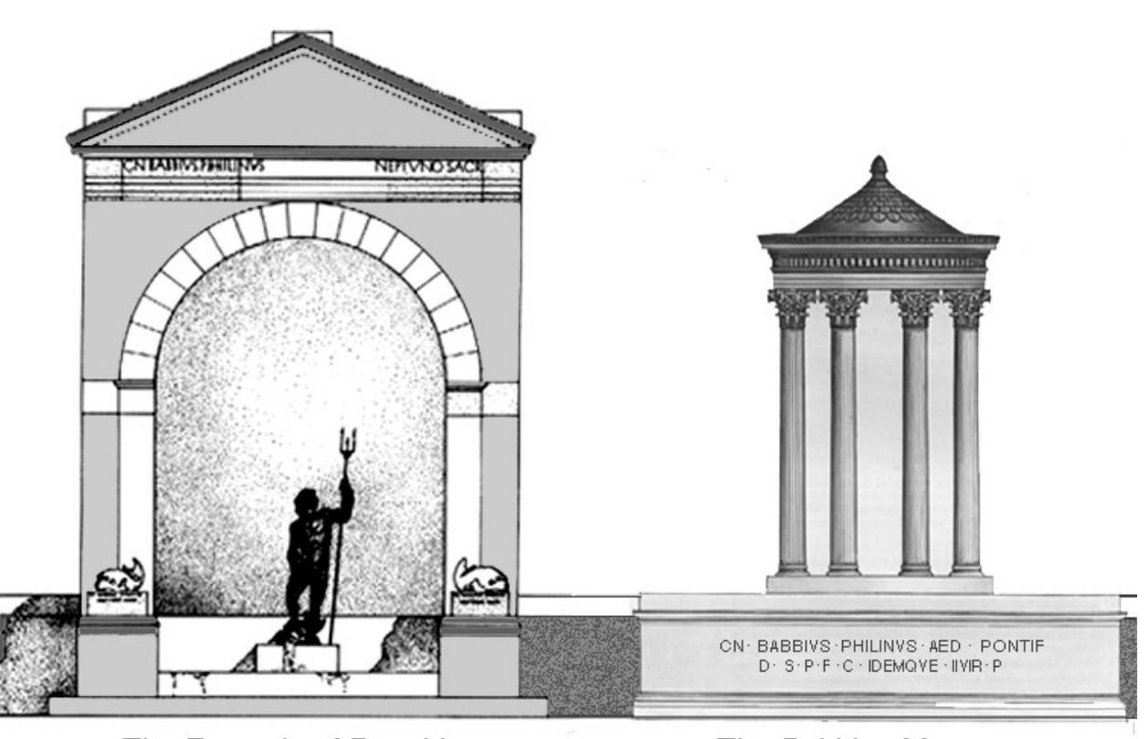 9 corinth, roman forum: restoration drawing of the facade of