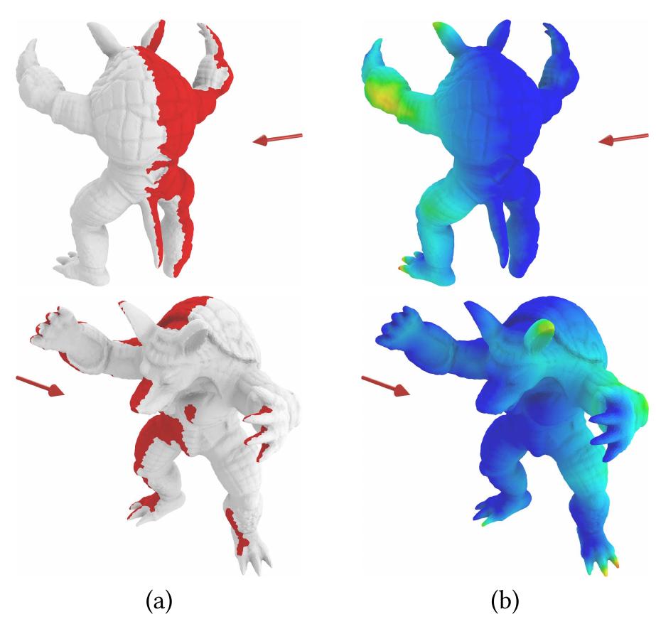 (a) visible regions from a given direction are depicted in