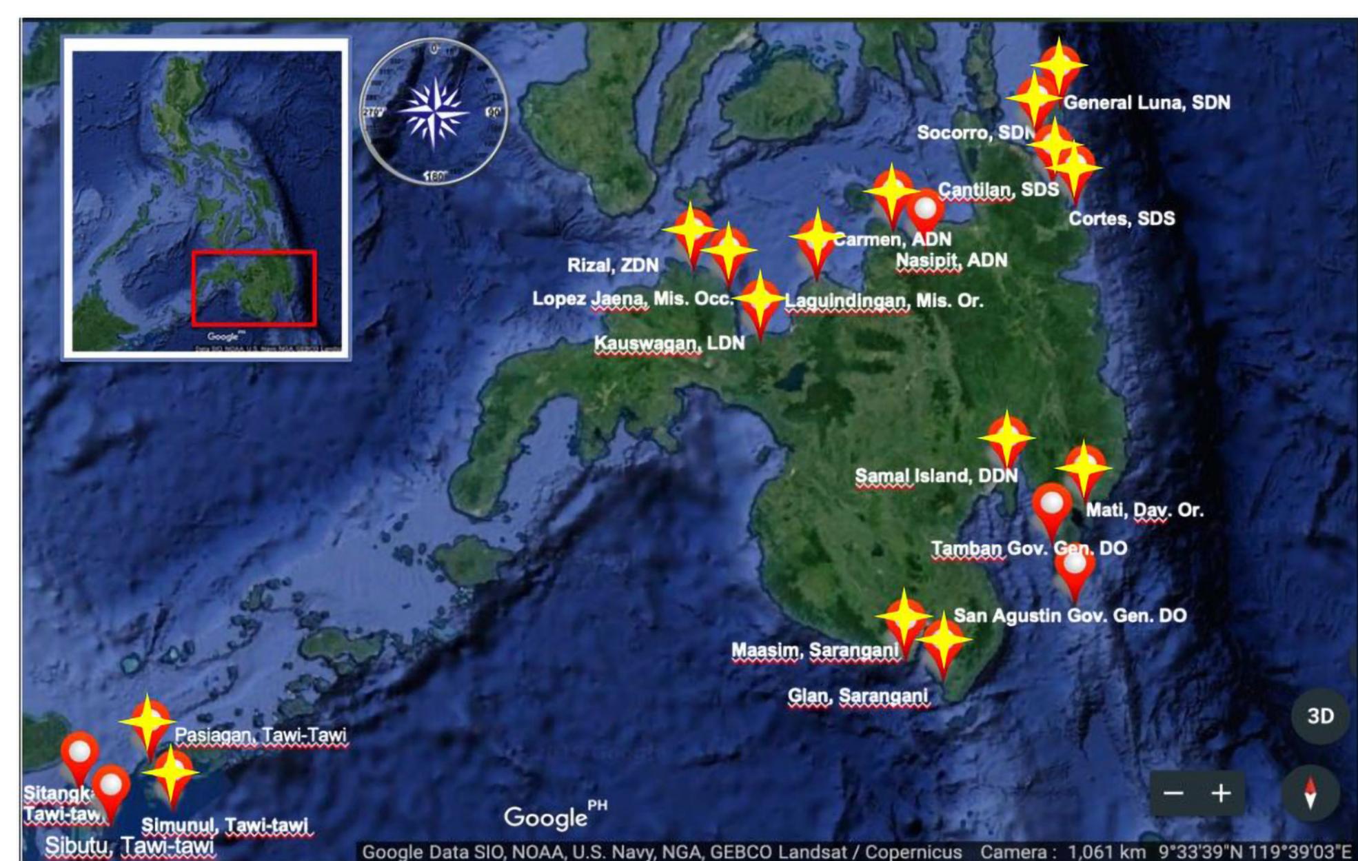 Igure 1. map showing the 20 sites in mindanao where extant