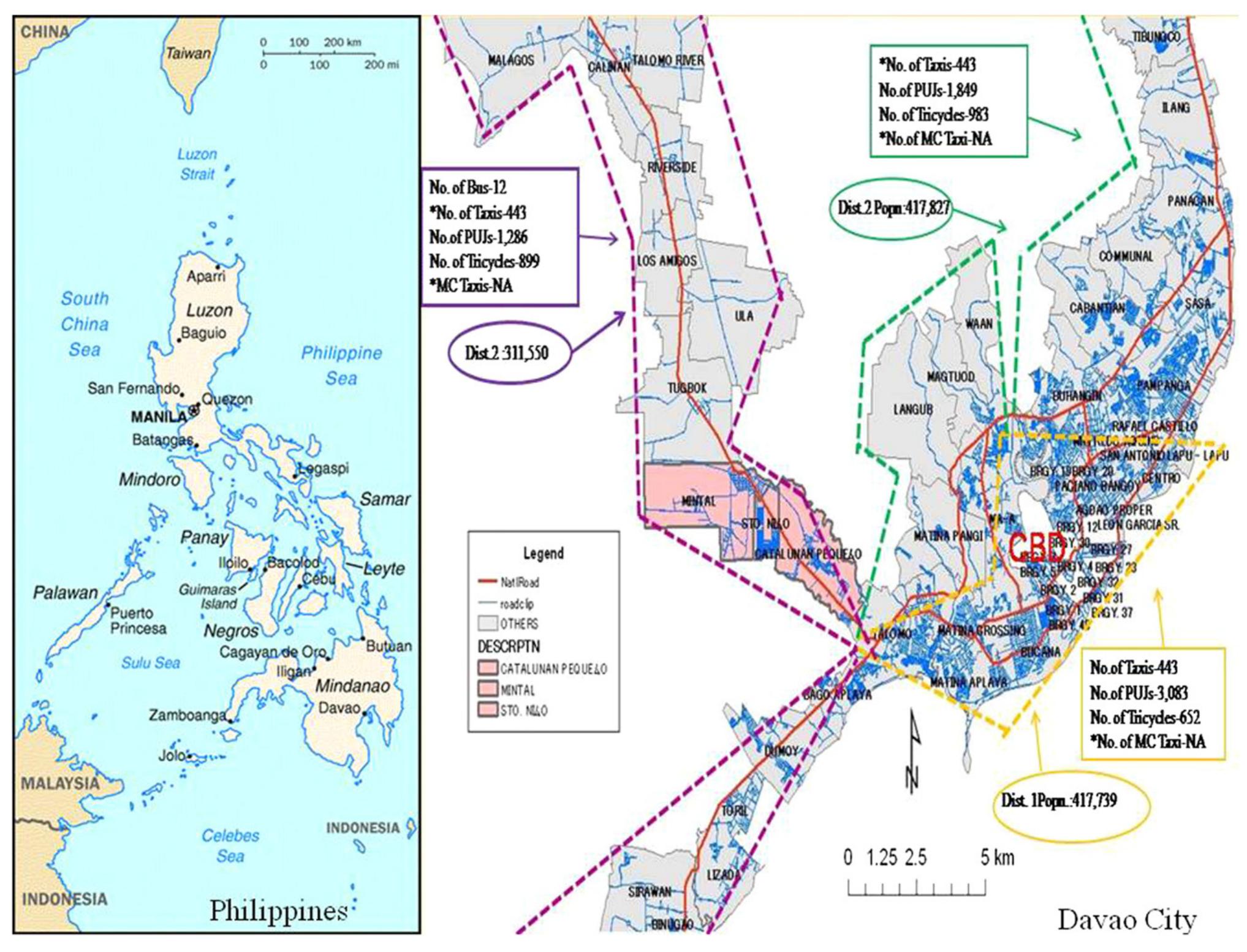 . map of the philippines'and davao city’. source: