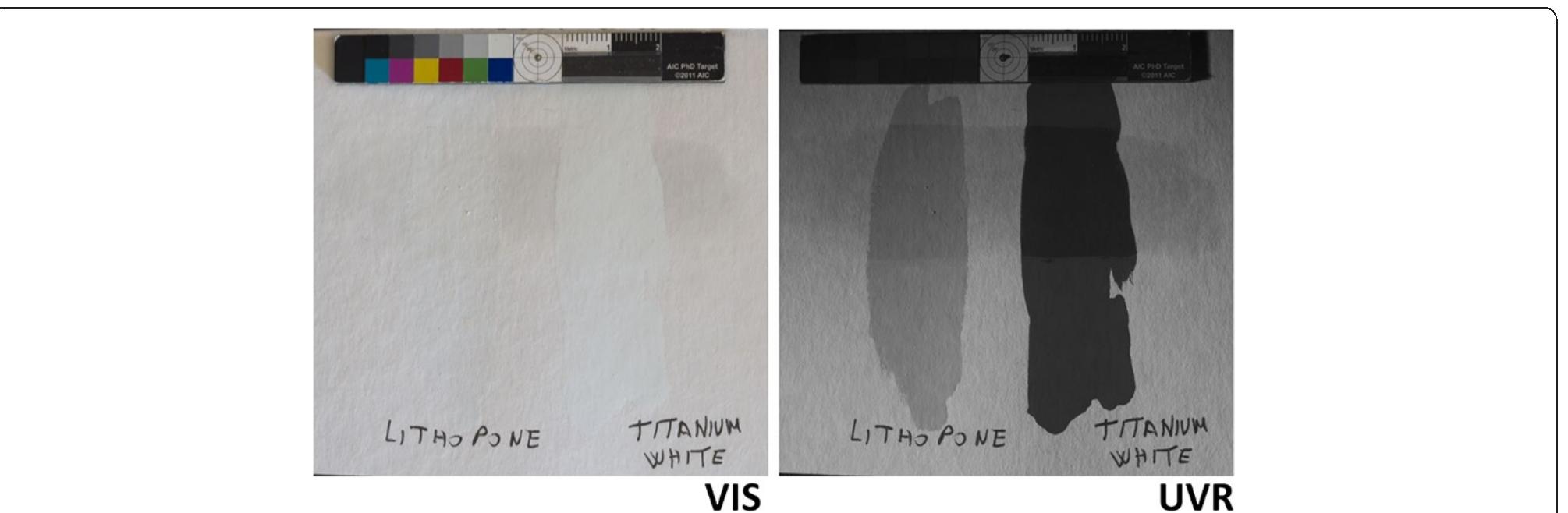 Lithopone and titanium white swatches respectively reflect