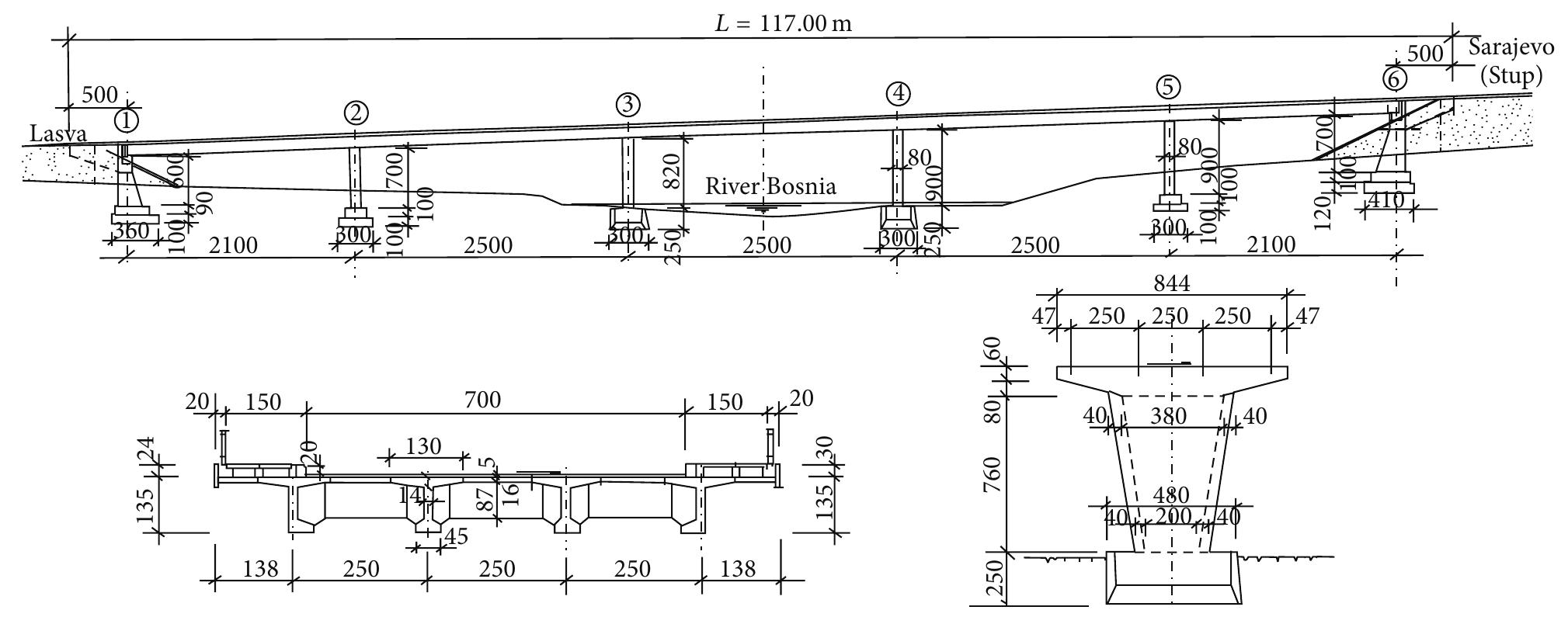Urg 2: elevation and cross sections of the bridge. ficure i: