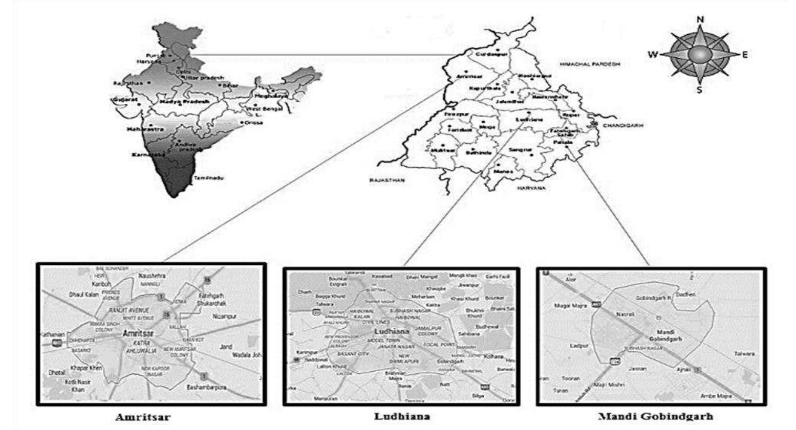 3: geographical location of sites in punjab region ludhiana