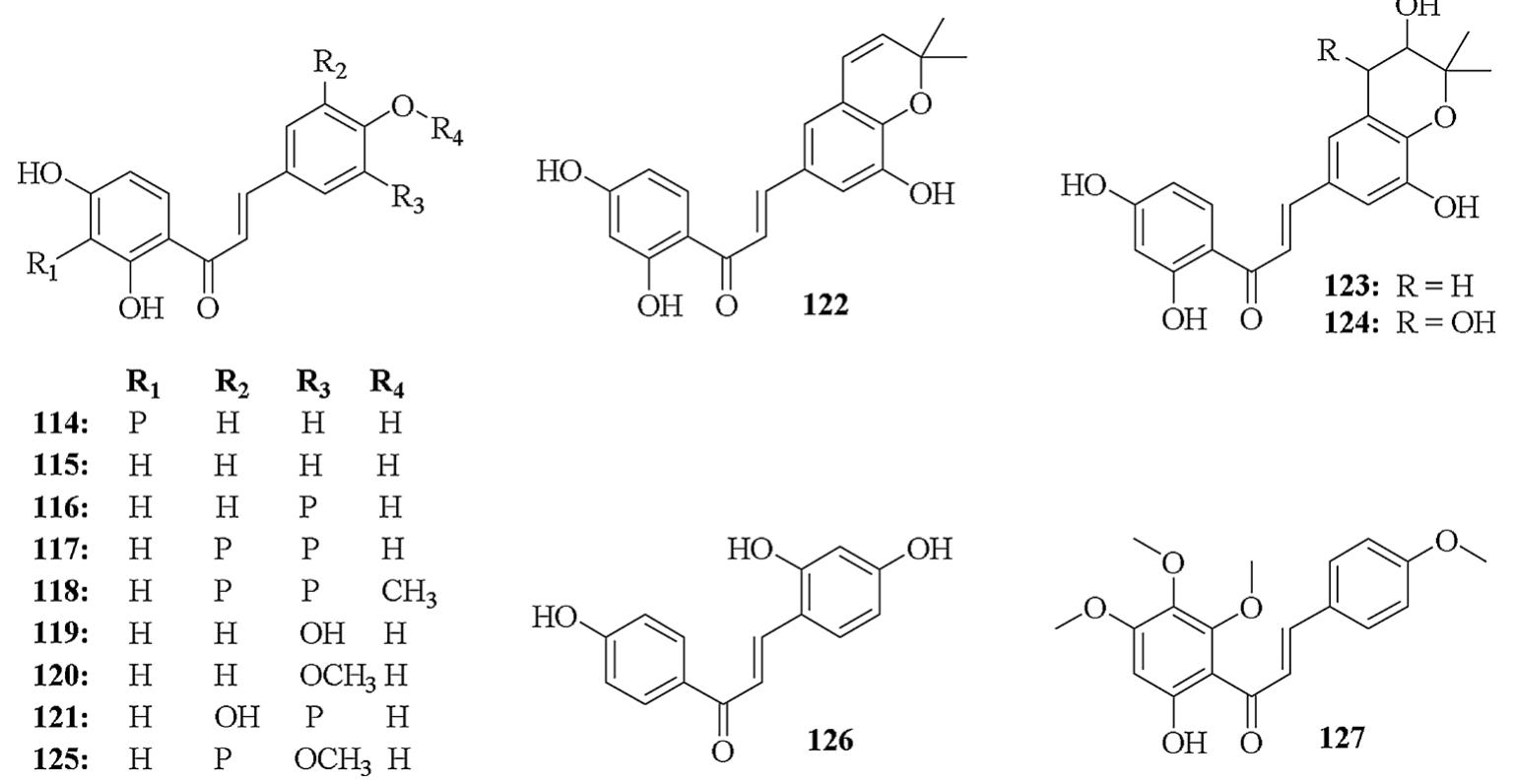 Chemical structures of chalcones isolated from genus