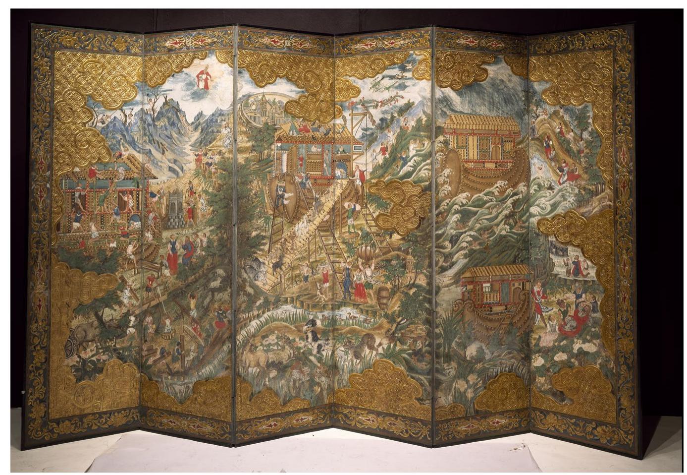 Folding screen depicting the great flood, macau or méxico,