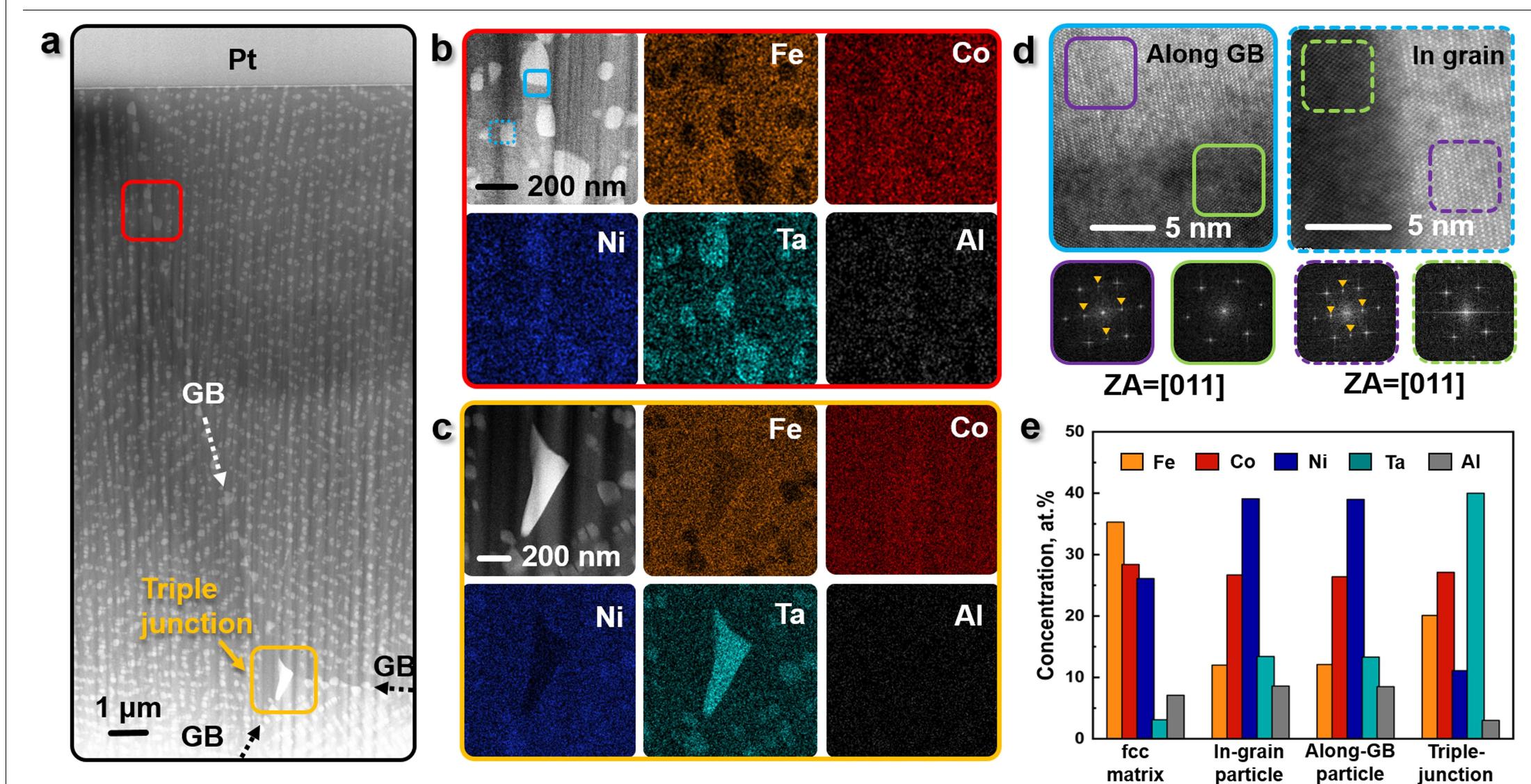 Triple junction of gbs and its eds elemental maps. d,