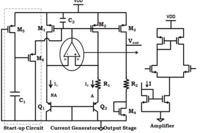 The proposed voltage reference circuit schematic in order to