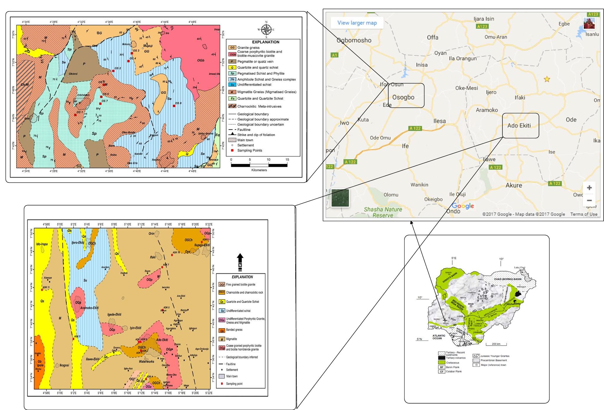 Geological map of the study area. modified after, oyelami
