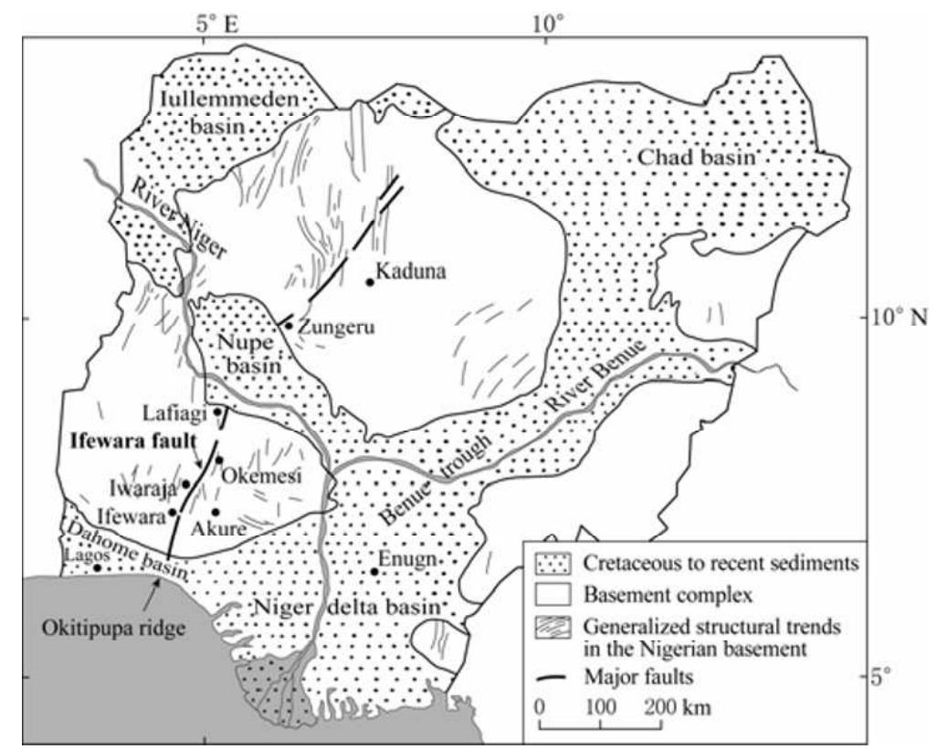 Geological map of nigeria showing the ifewara- zungeru fault